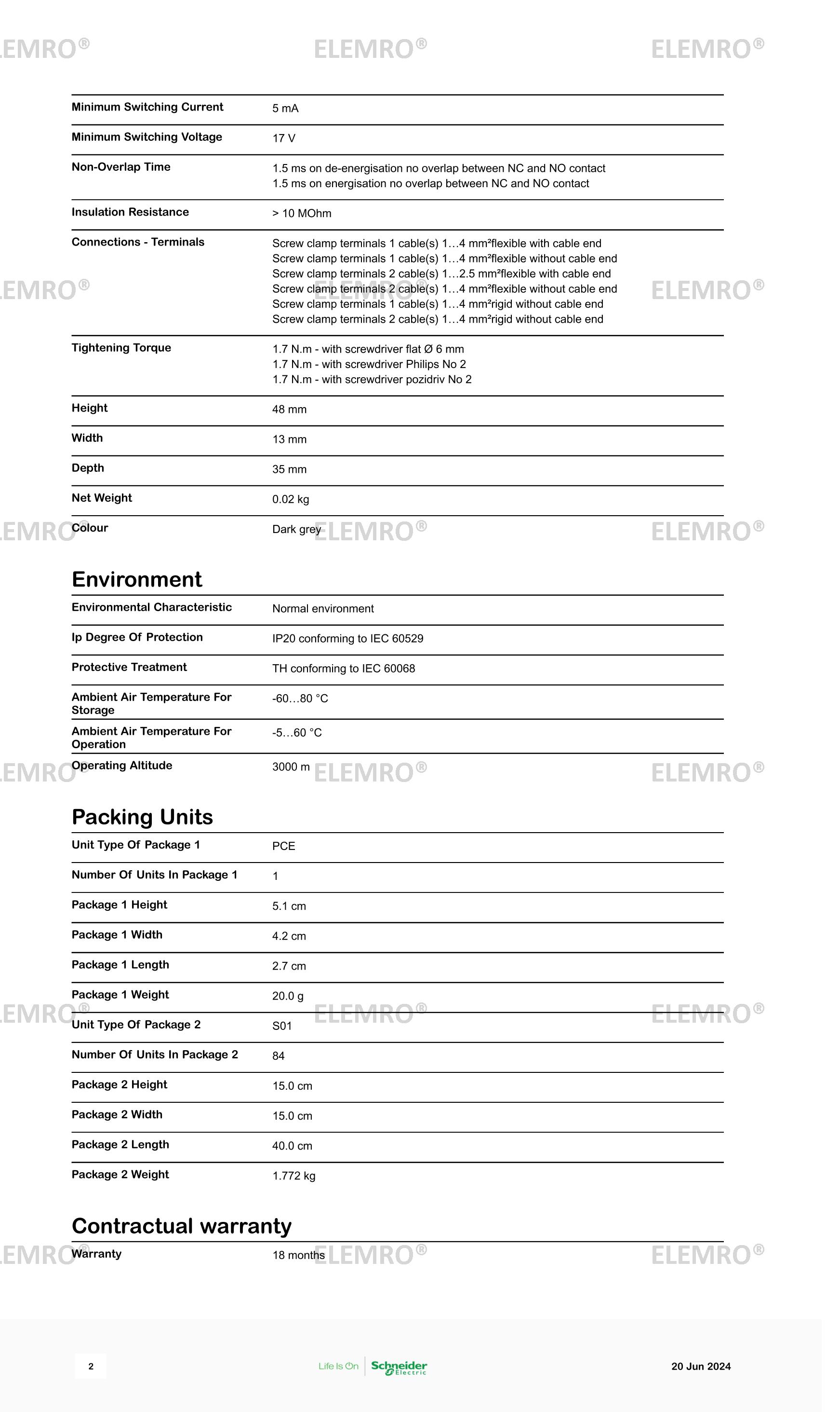 ELEMRO » Schneider Auxiliary contact block TeSys Deca LADN01