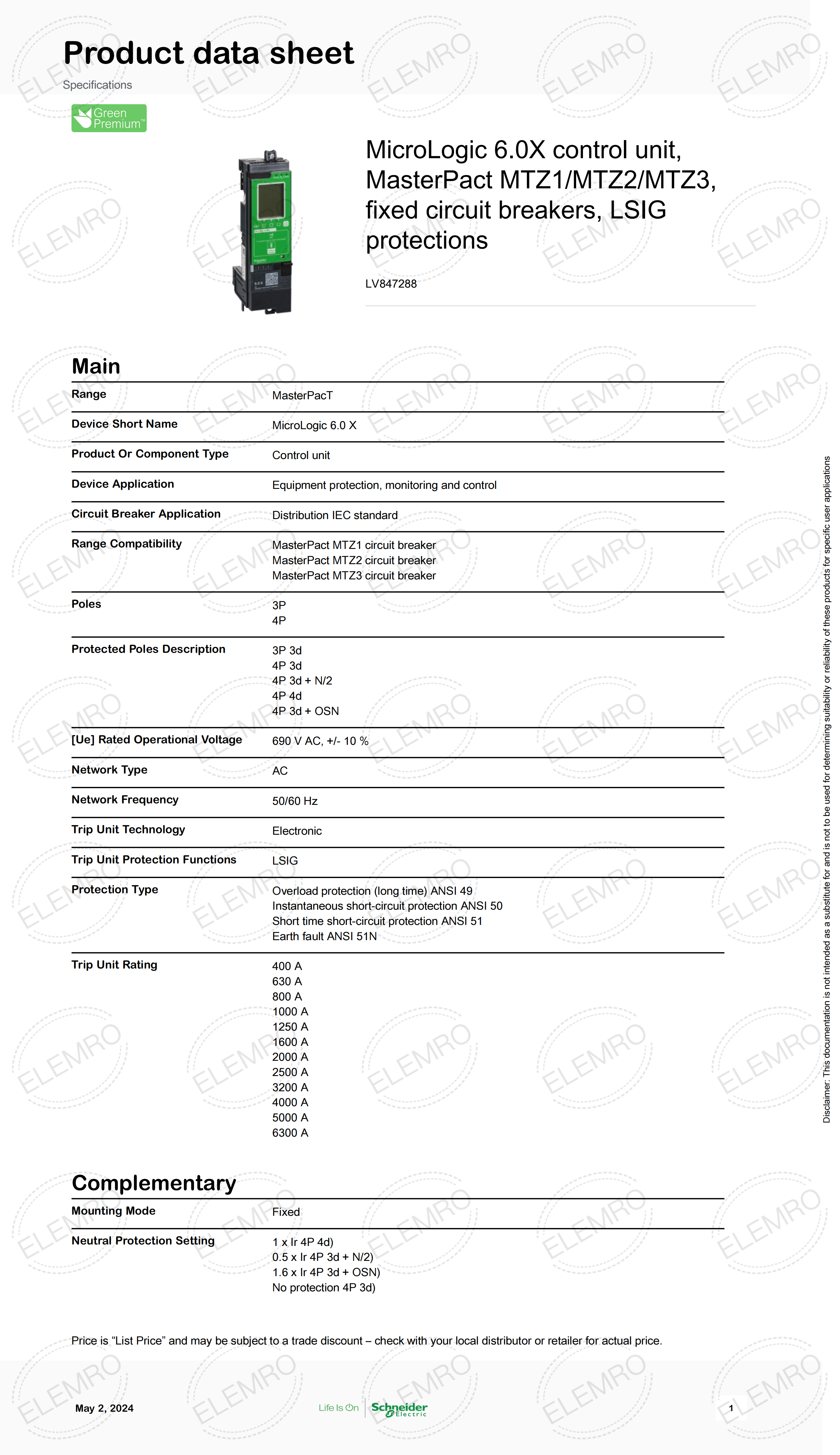 ELEMRO » Schneider ACB MasterPacT MTZ Circuit Breakers MicroLogic 6.0X ...