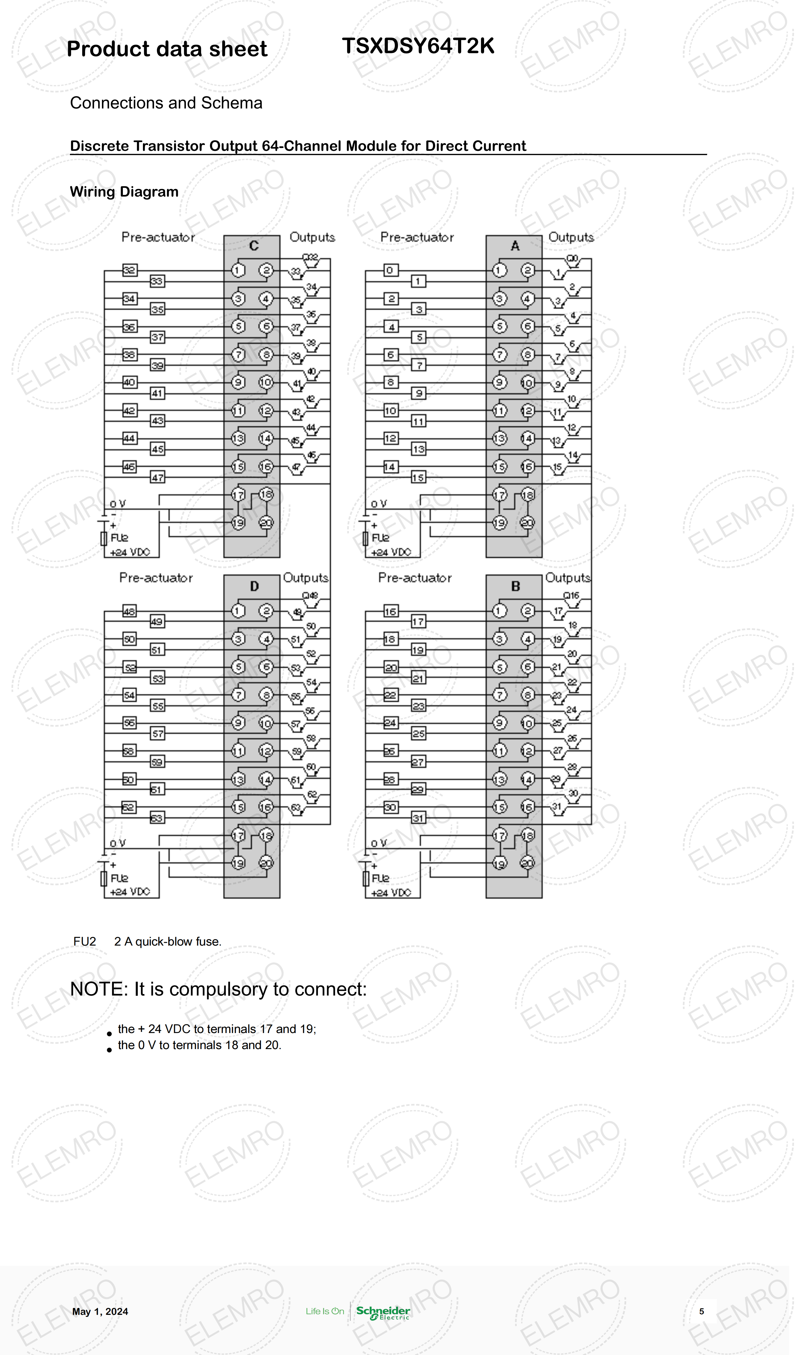 ELEMRO » Schneider PLC Discrete output module Modicon Premium TSXDSY64T2K